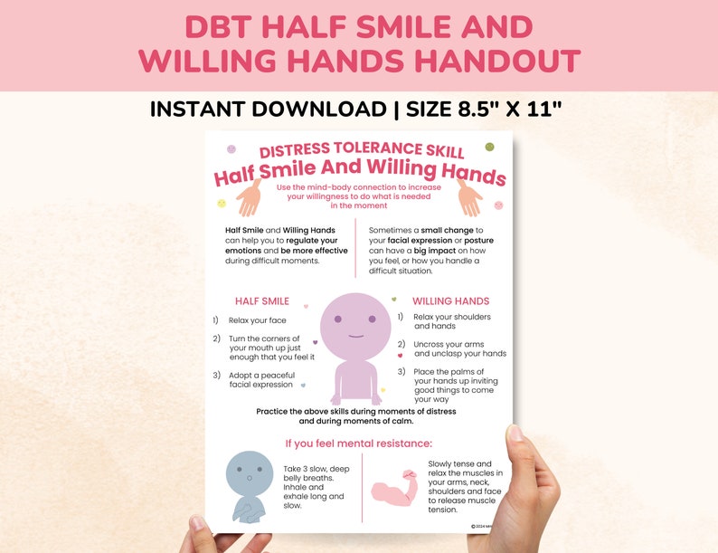 DBT Half Smile and Willing Hands Handout-distress Tolerance Skills PDF ...