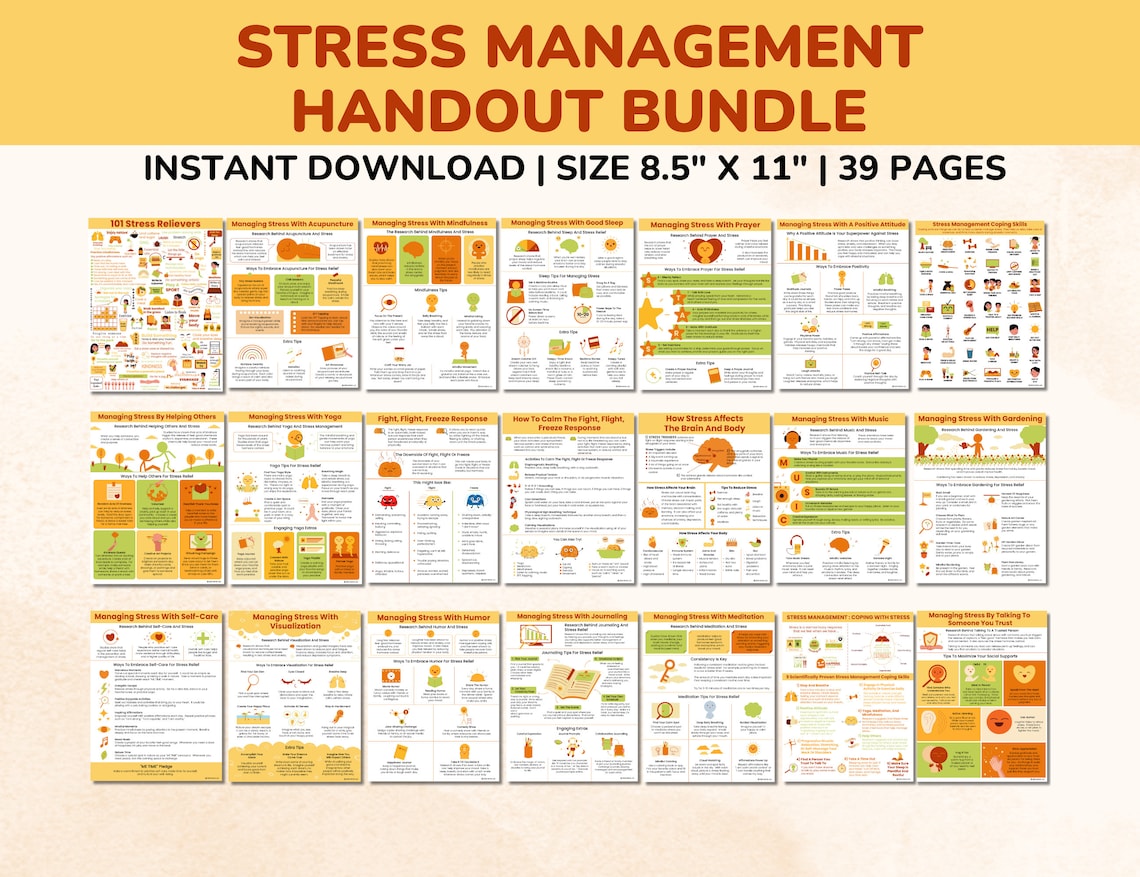 Stress Management Techniques Handout Bundle-39 Pages-stress Relief ...