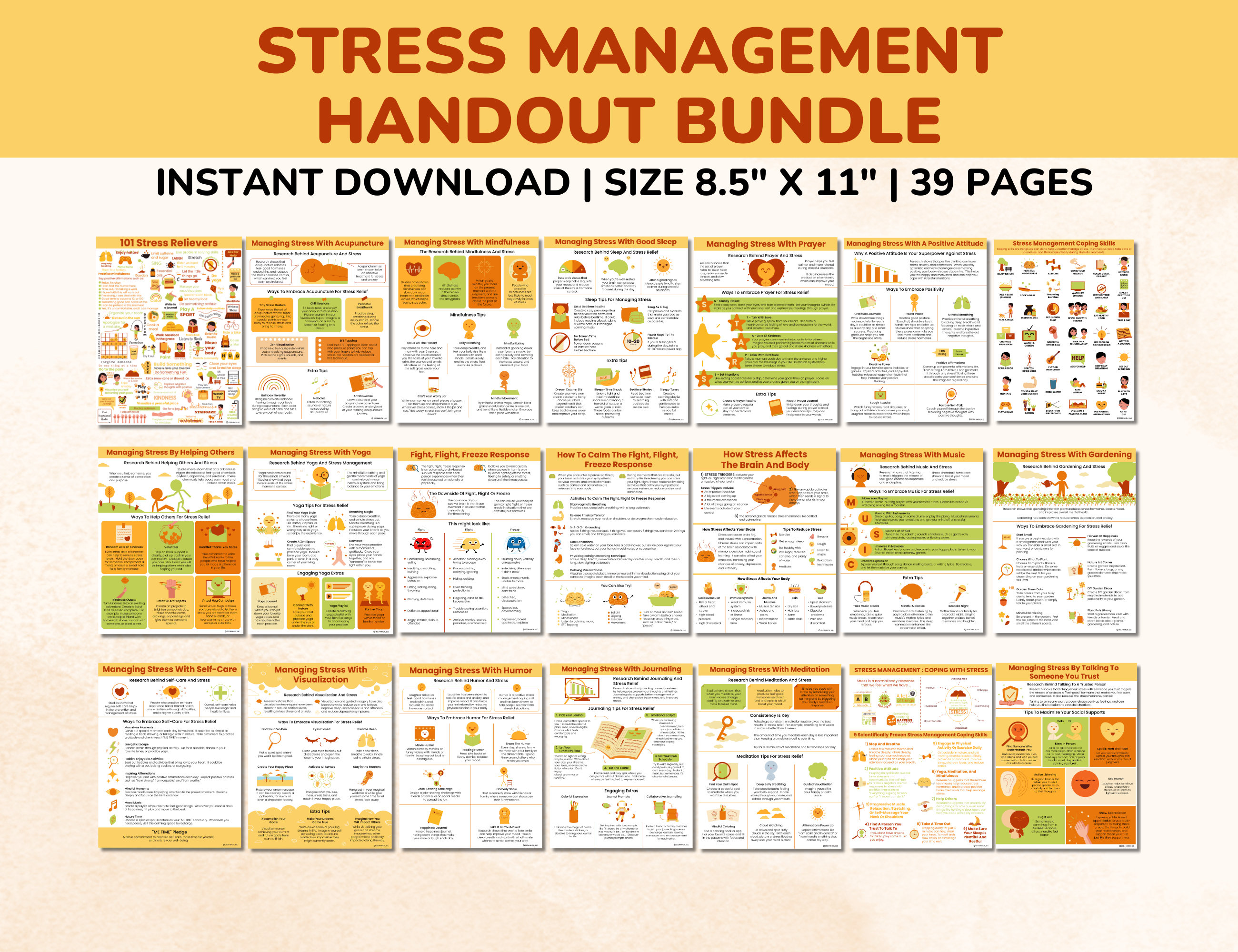 Stress Management Techniques Handout Bundle-39 Pages-stress Relief ...