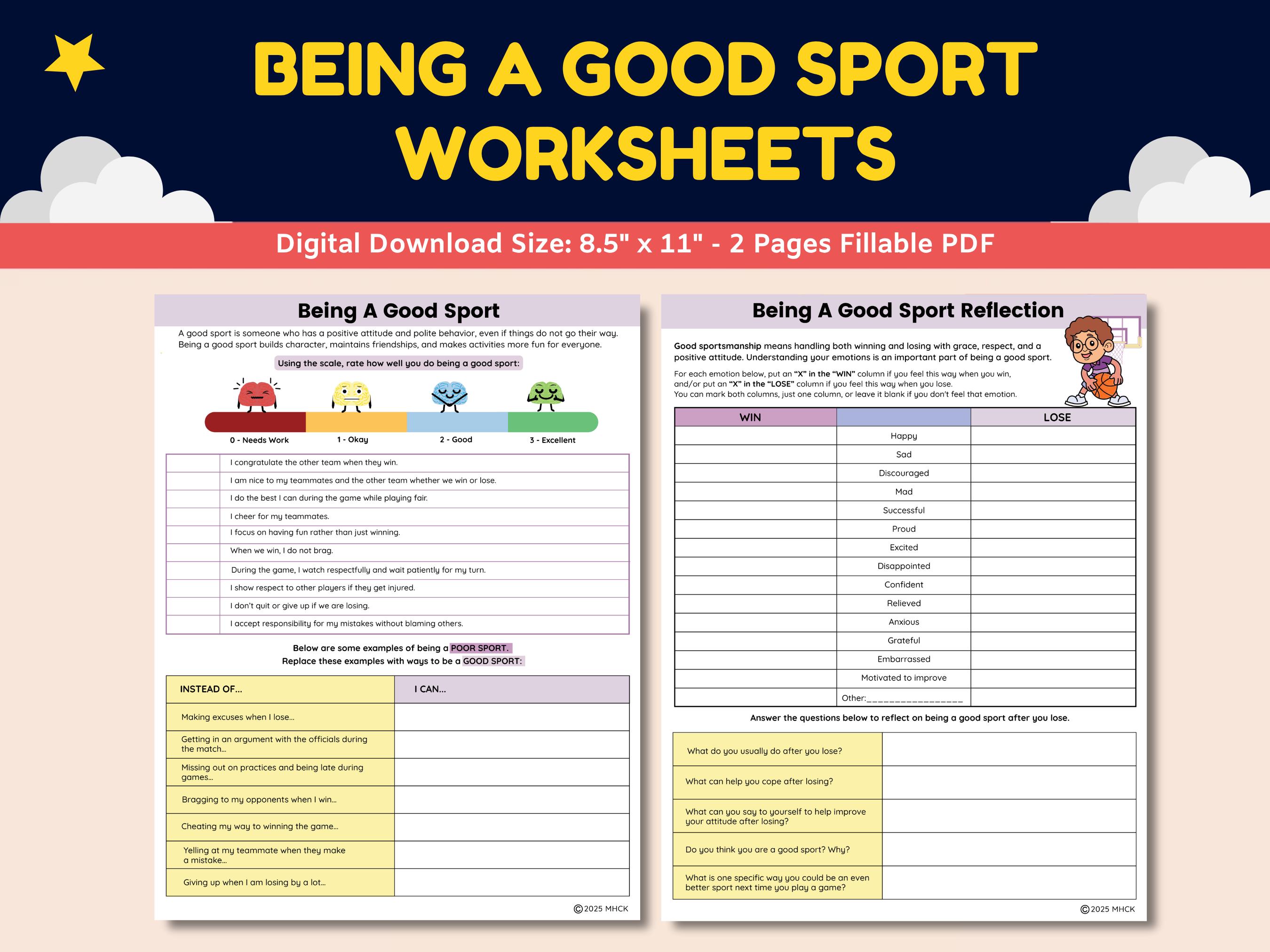 Sportsmanship Social Skills Worksheets for Kids-teens-students | Being ...