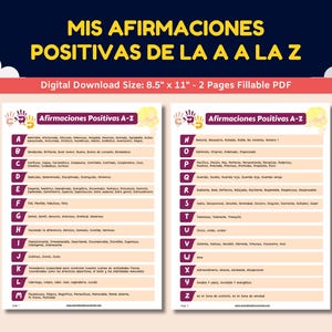 Spanish Self-esteem Worksheet for Kids-teens Mis Afirmaciones Positivas ...