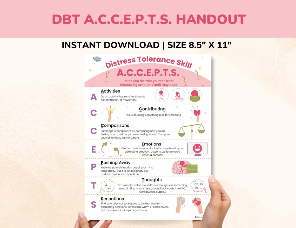 DBT ACCEPTS Handout Distress Tolerance Skills PDF - Etsy