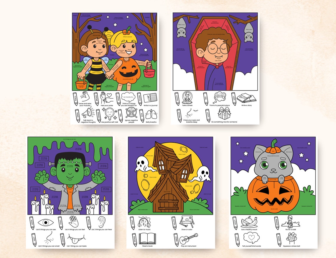 Halloween Color by Coping Skills Coloring Pages Book Printable for Kids ...