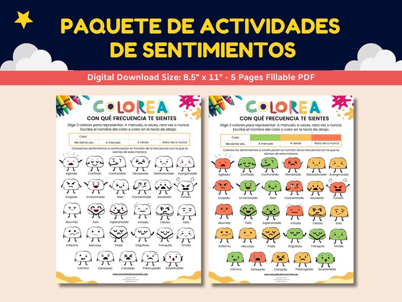 Spanish Feelings/emotions Worksheet for Kids-teens - Paquete De ...