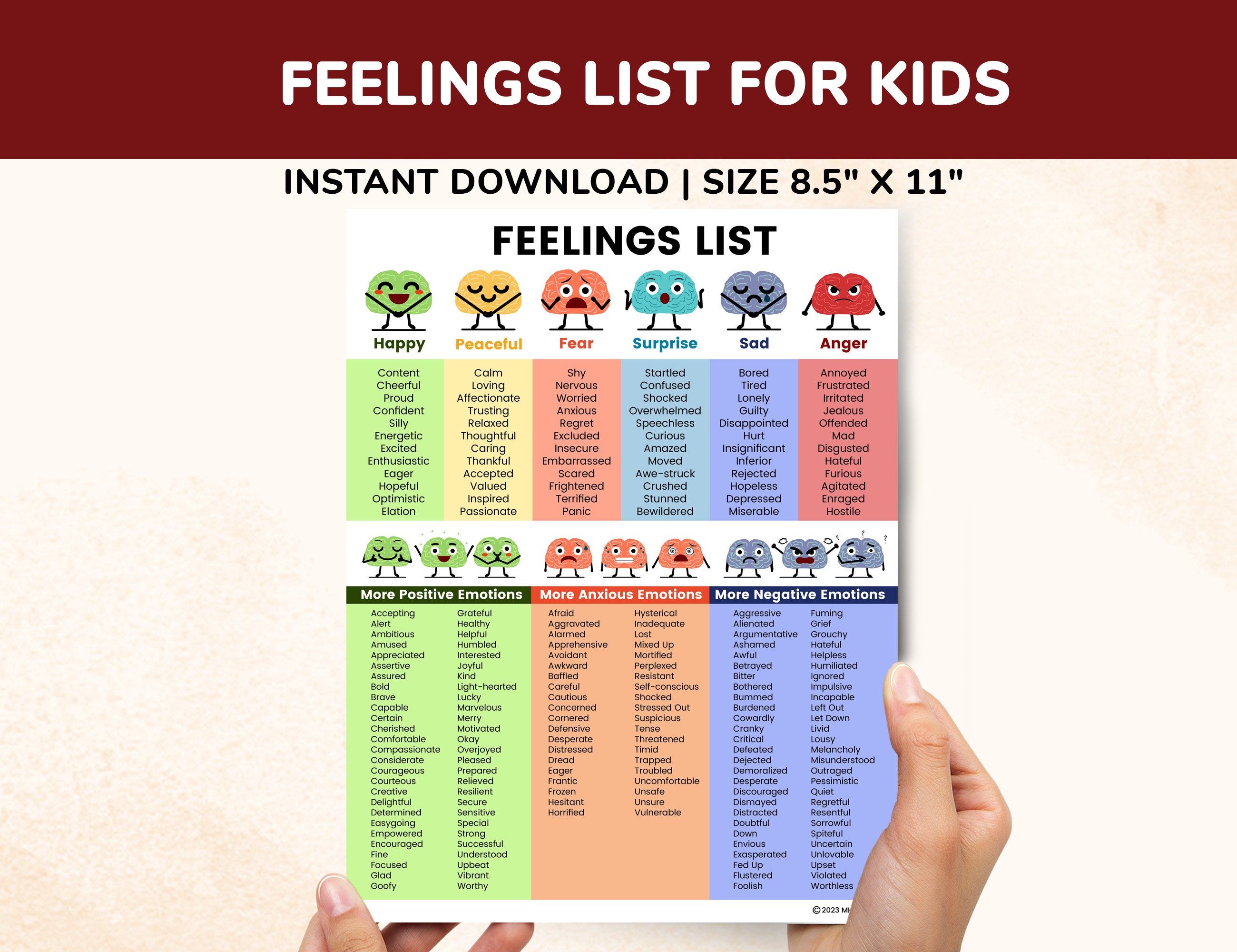 List Of Emotions For Kids