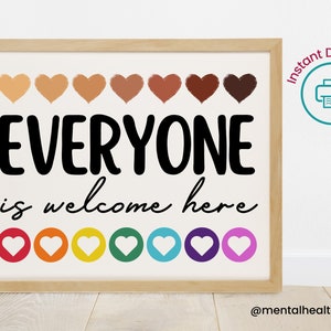 Everyone is Welcome Here Printable Wall Art-inclusion Diversity Sign ...