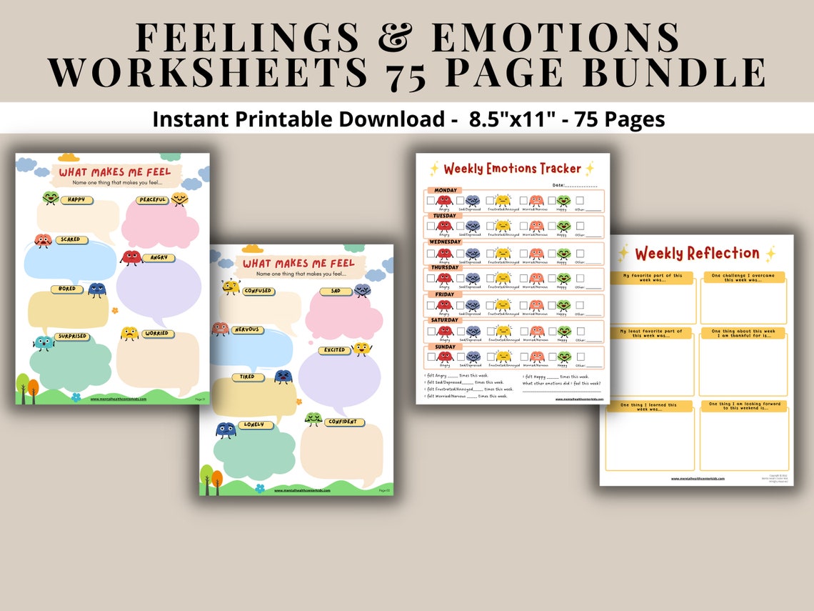 Feelings & Emotions Worksheets Chart 75 Pg Printable - Etsy