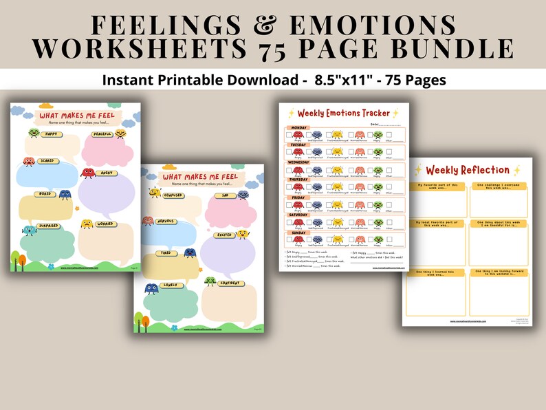 Feelings & Emotions Worksheets Chart 75 Pg Printable - Etsy