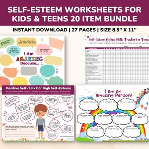 Self-esteem Worksheets 20 Item Printable Bundle for Kids & Teens-mental ...