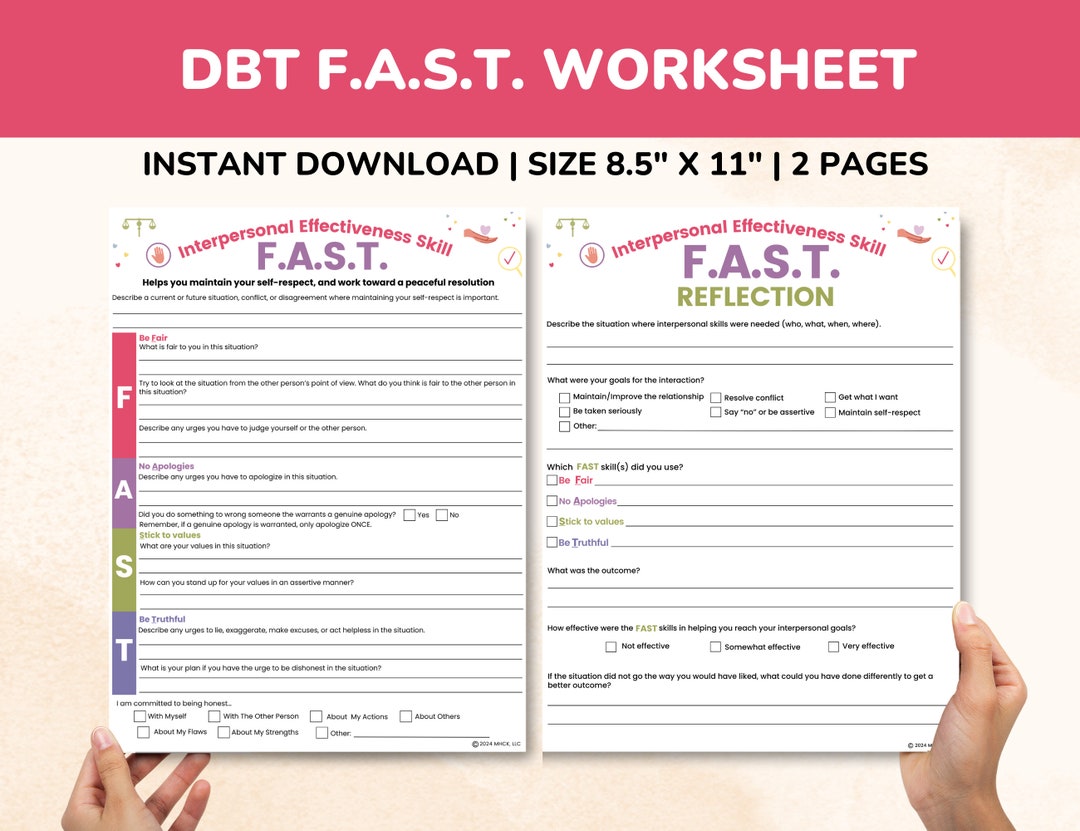 DBT FAST Skill Worksheet 2-page Fillable Pdf-interpersonal ...