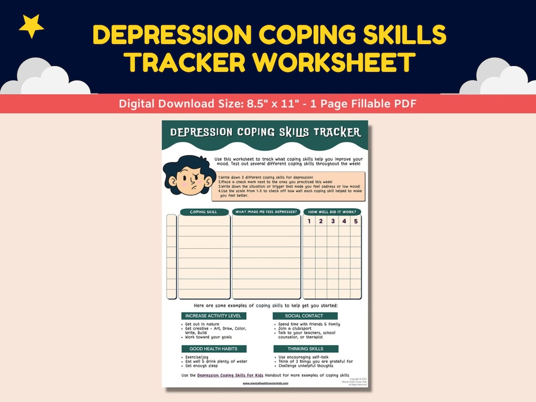 Depression Coping Skills Tracker Fillable Worksheet Kids Teens-child ...