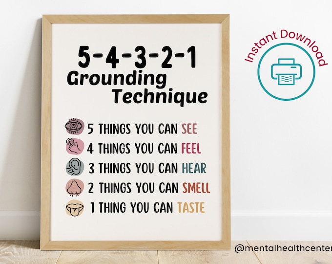 54321 Grounding Technique Poster Colour Anxiety Tools Coping Strategies ...