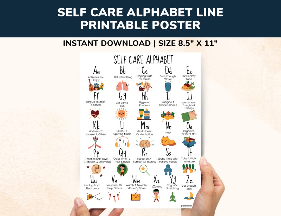 Self Care Coping Skills Alphabet Printable Poster -ABC Self-care ...