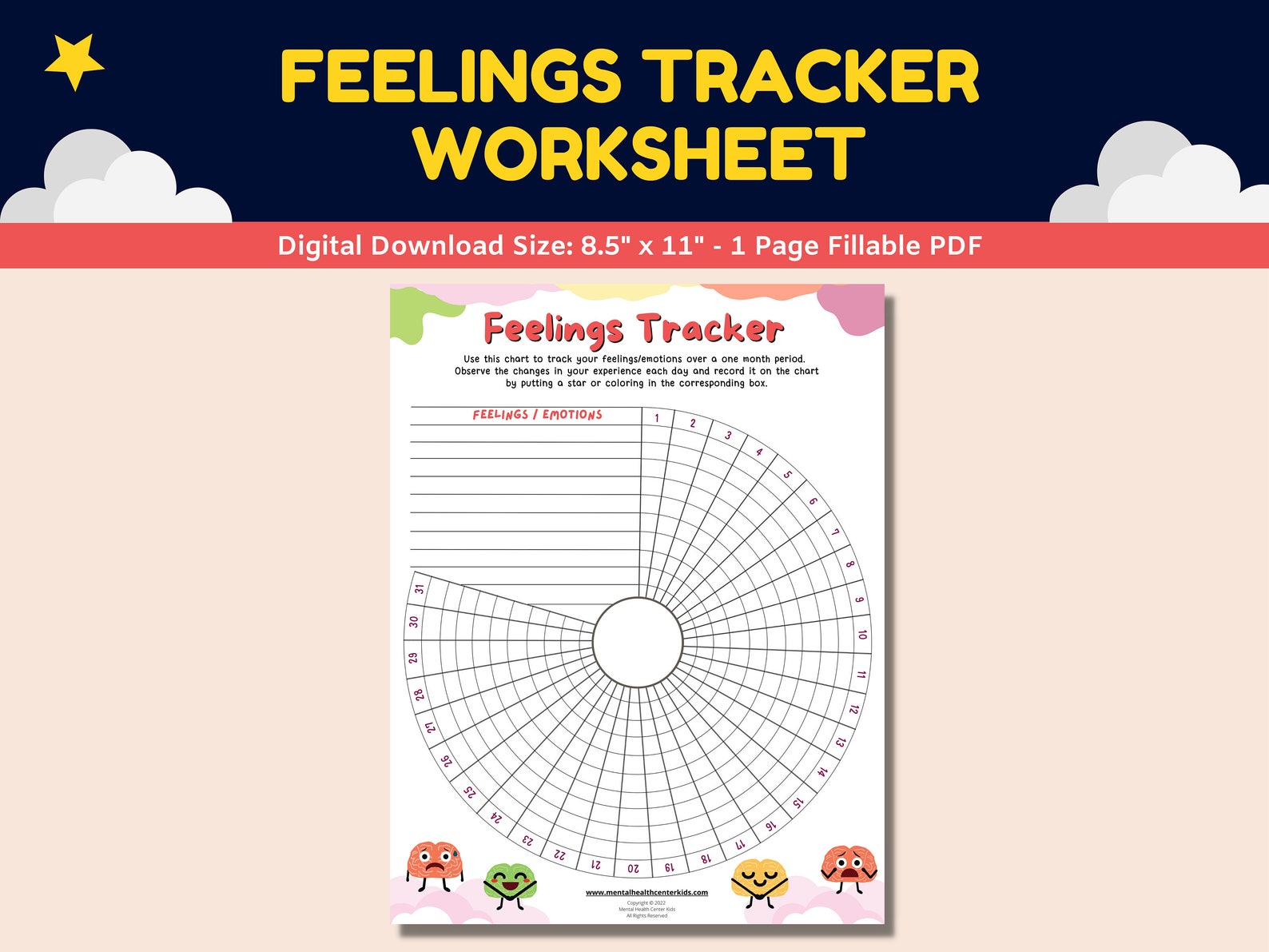 Feelings Emotions Monthly Tracker Printable Worksheet for Kids ...