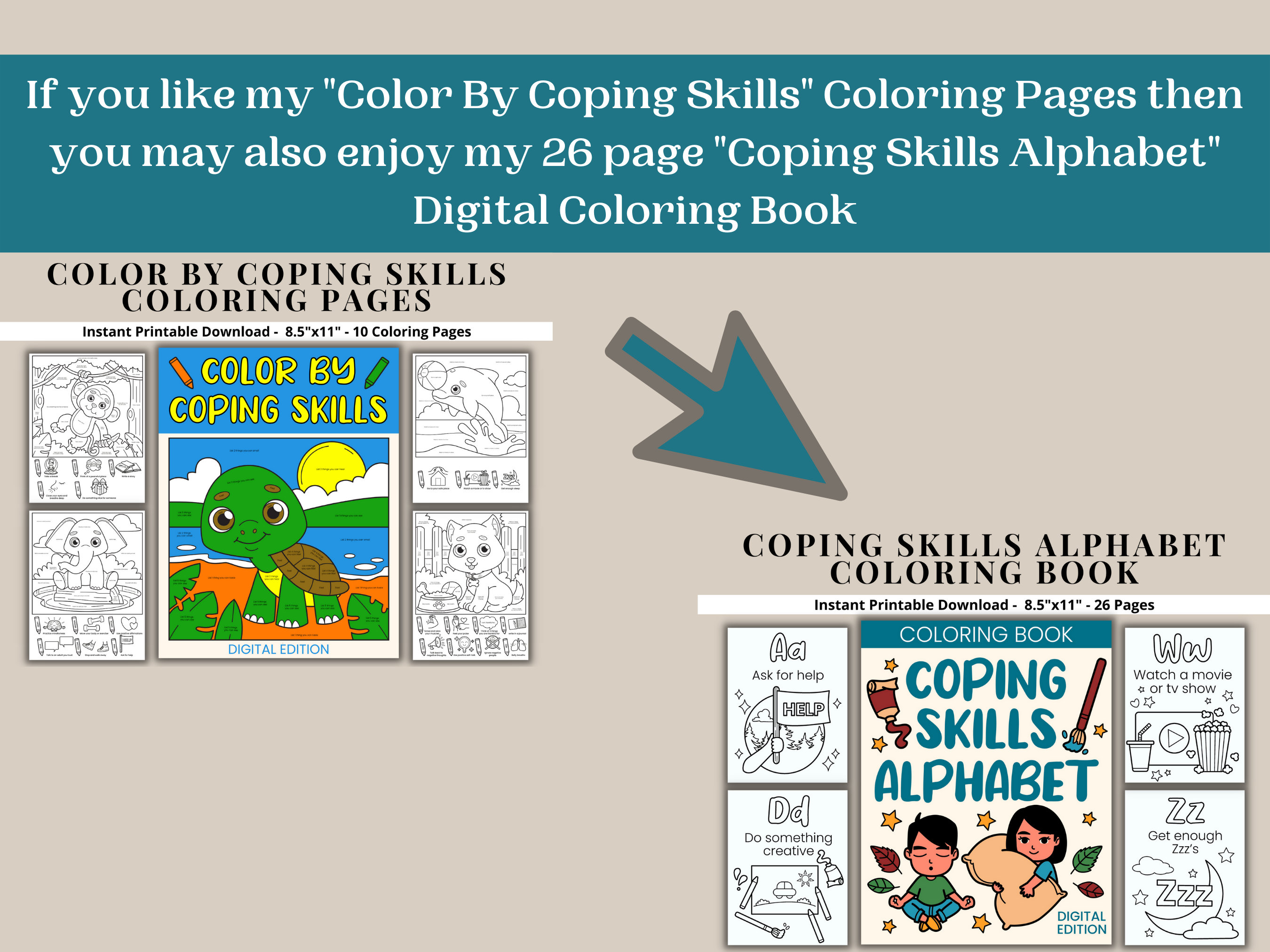 Color By Coping Skills Coloring Pages Book Printable For Kids | Etsy España