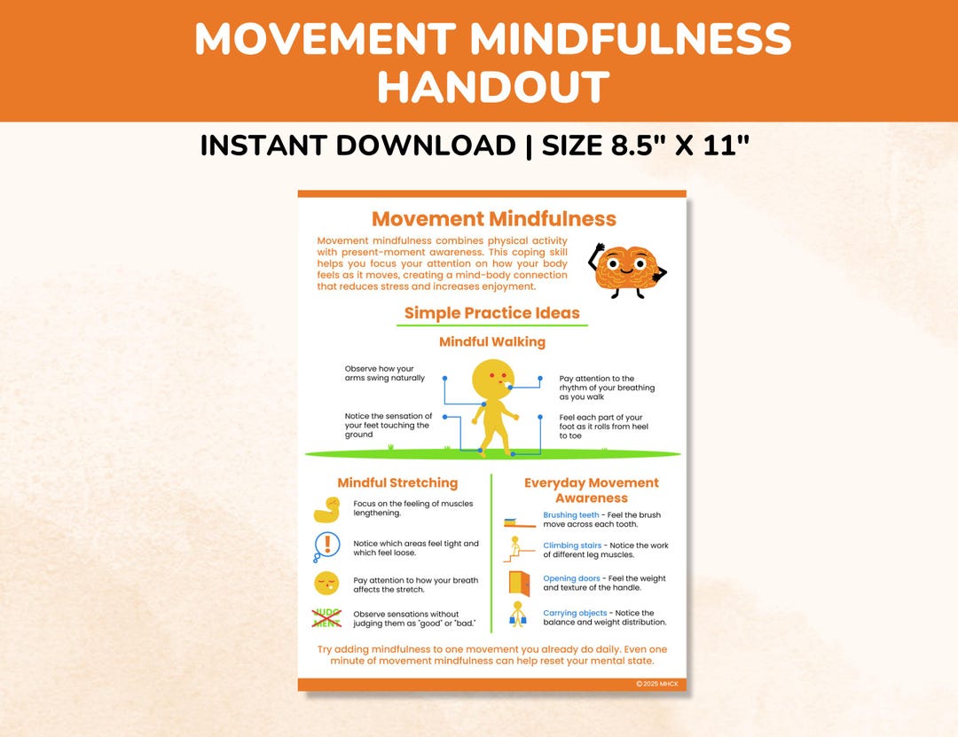 Movement Mindfulness Therapy Handout-coping Skills for Kids Teens ...