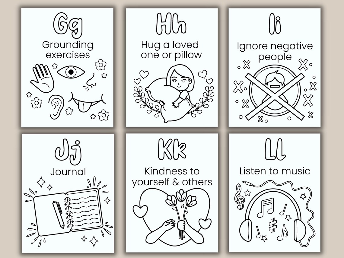 Coping Skills Alphabet Printable Coloring Pages Book Kids - Etsy