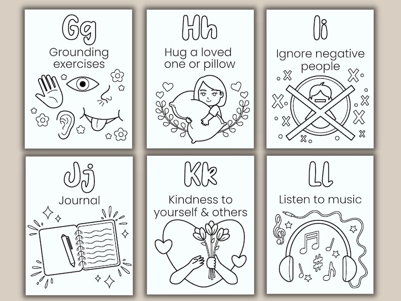 Coping Skills Alphabet Printable Coloring Pages Book Kids - Etsy