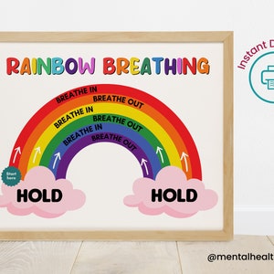 Rainbow Mindfulness Breathing Poster for Kids-school Counselor Office ...