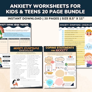Anxiety Worksheets 20 Pg Printable Bundle for Kids & Teens-child ...