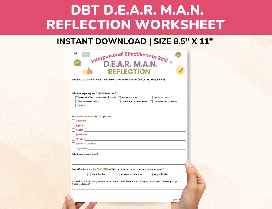 DBT DEAR MAN Worksheet 2-page Fillable Pdf-interpersonal Effectiveness ...