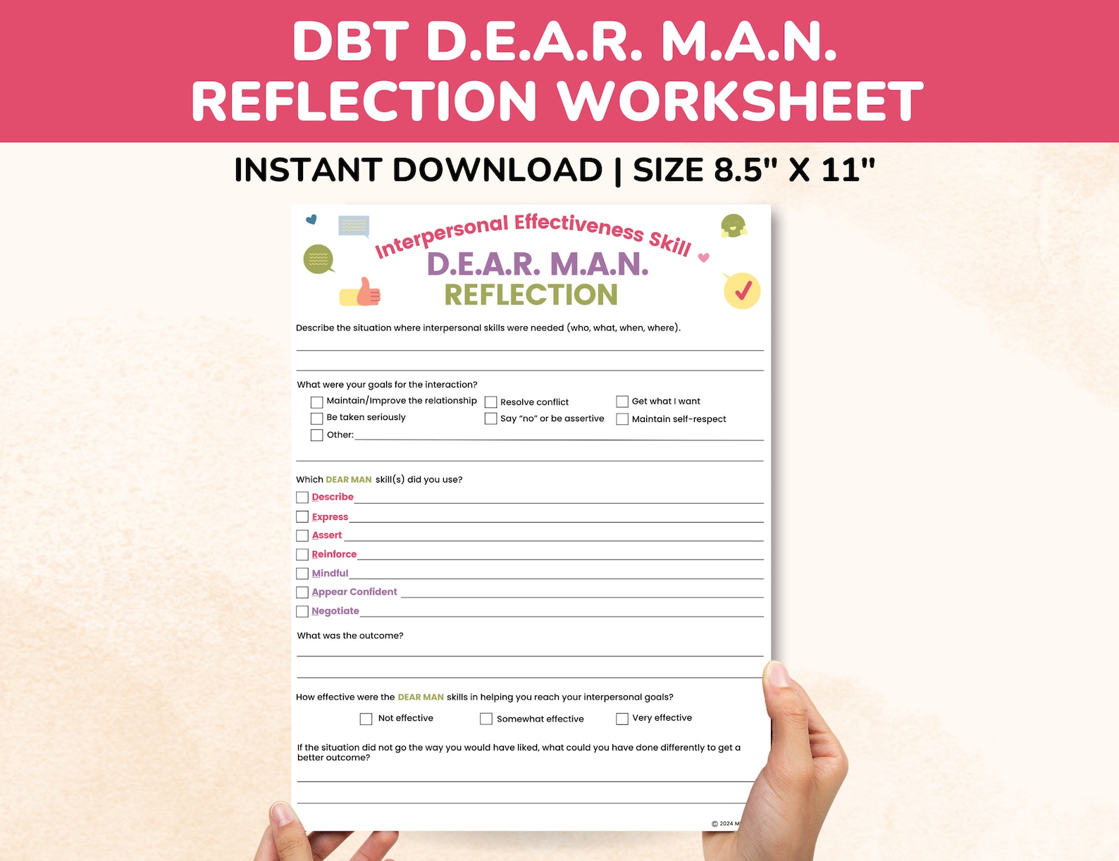 DBT DEAR MAN Worksheet 2-page Fillable Pdf-interpersonal Effectiveness ...