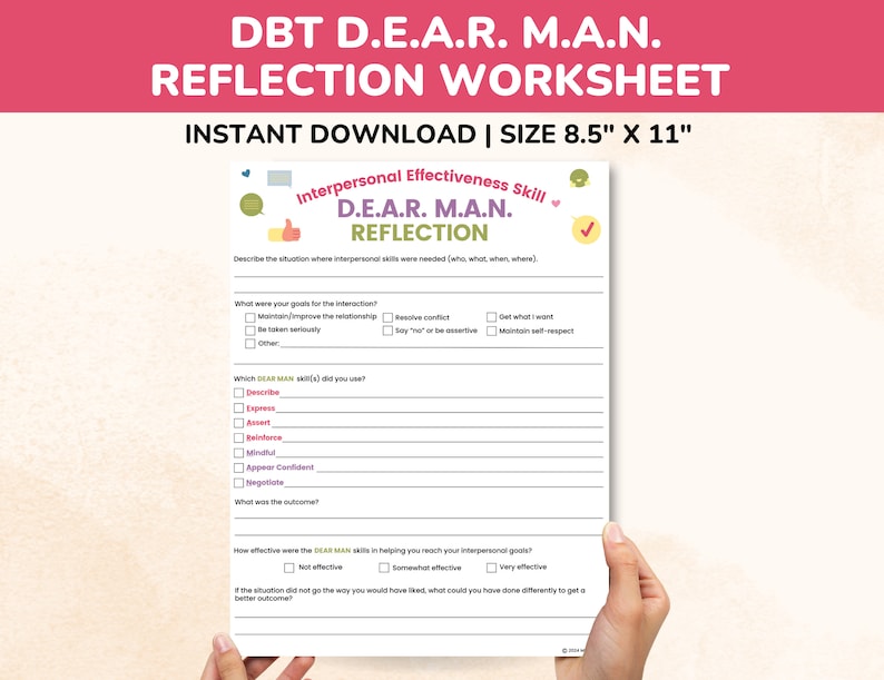 DBT DEAR MAN Worksheet 2-page Fillable Pdf-interpersonal Effectiveness ...