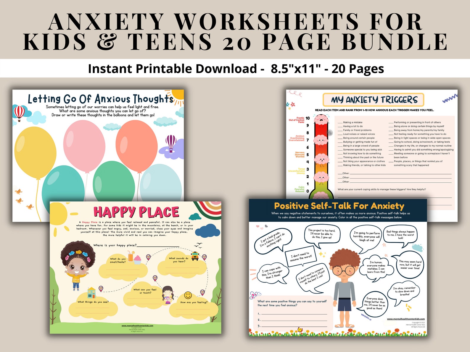 Anxiety Worksheets 20 Pg Printable Bundle for Kids & - Etsy
