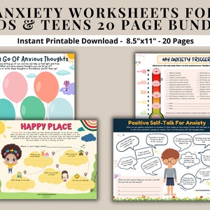Anxiety Worksheets 20 Pg Printable Bundle for Kids & - Etsy