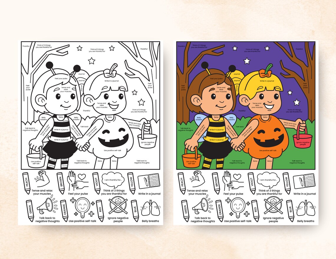 Halloween Color by Coping Skills Coloring Pages Book Printable for Kids ...