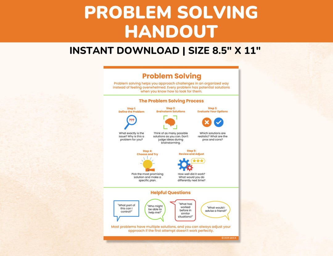 Problem Solving Coping Skills Handout-therapy Resources for Kids Teens ...