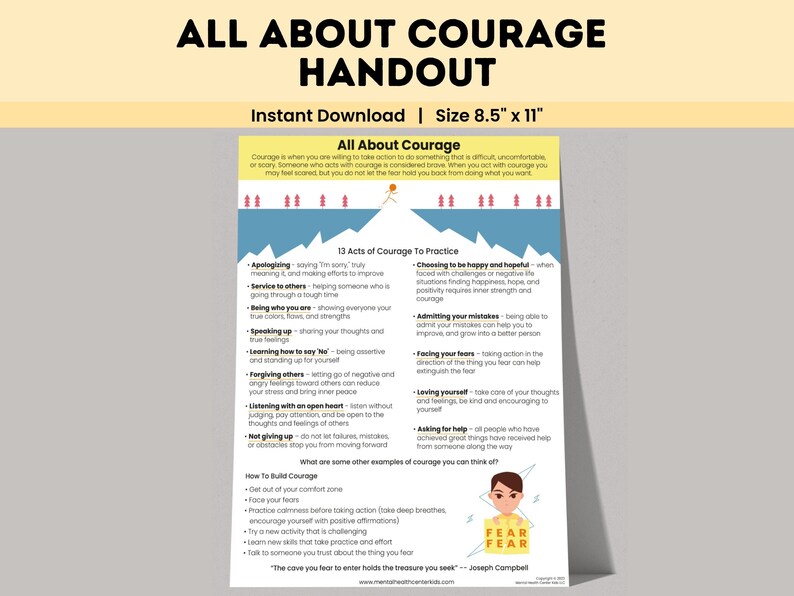 Courage Character Education for Kids Teens Therapy Worksheets - Etsy