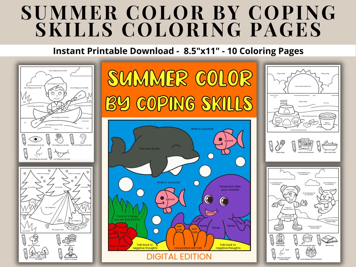 Summer Coloring Pages for Kids-color by Coping Skills Coloring - Etsy
