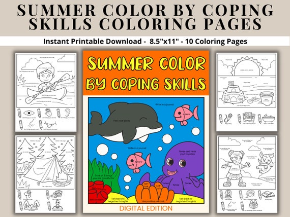 Summer Coloring Pages for Kids-color by Coping Skills Coloring - Etsy