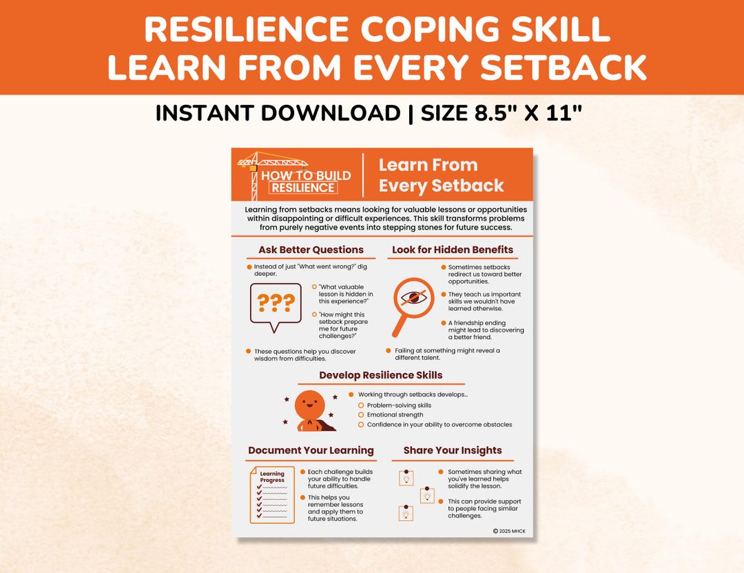 Learn From Every Setback Therapy Handout - Resilience Coping Skills ...