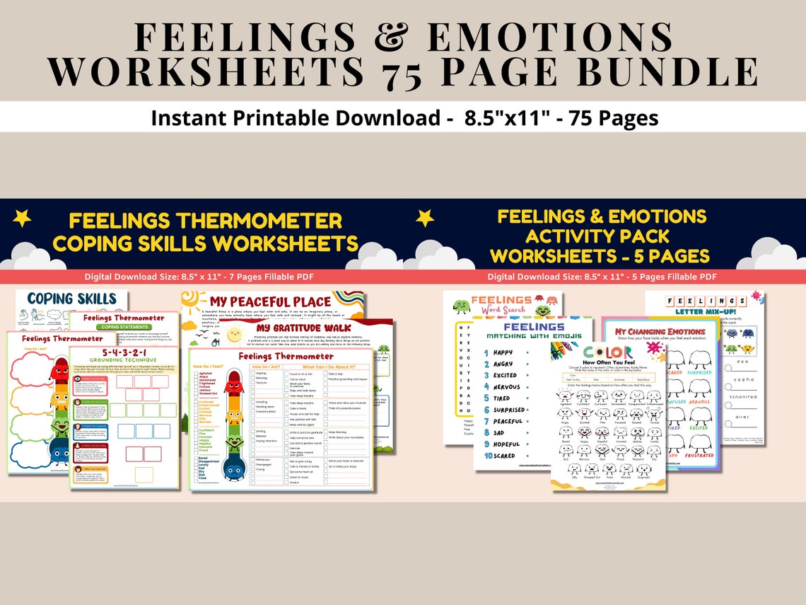 Feelings & Emotions Worksheets Chart 75 Pg Printable - Etsy