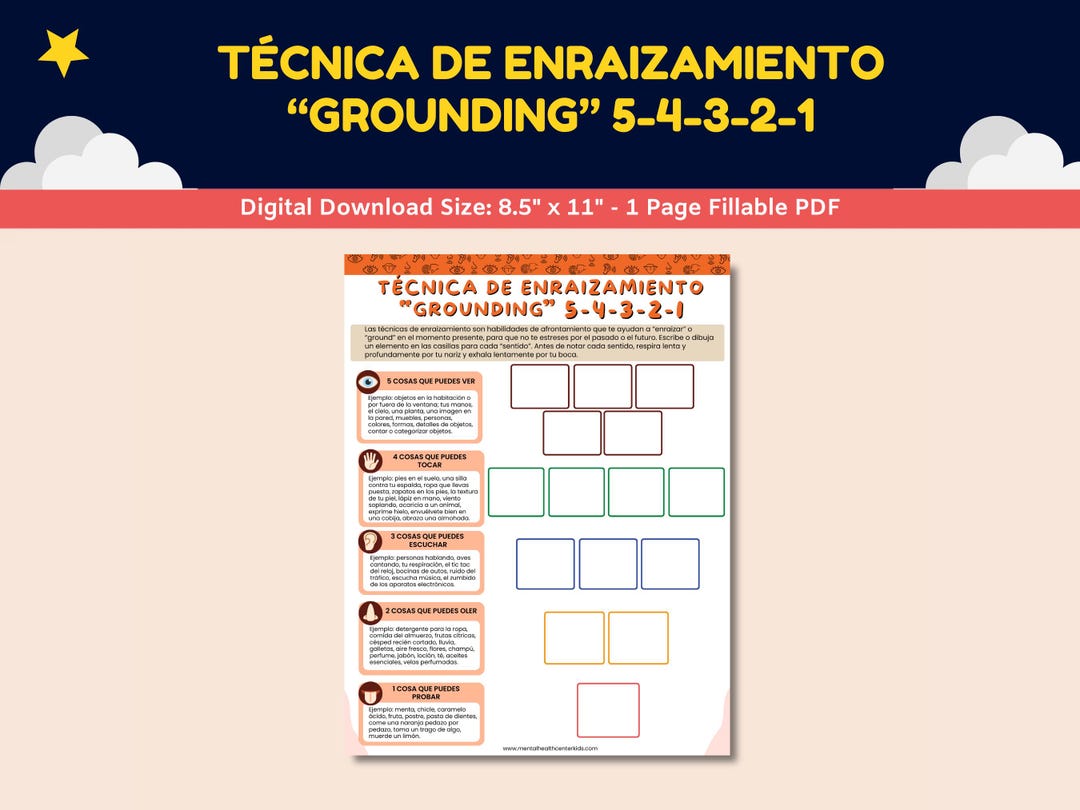 Spanish Trauma/ptsd Worksheet for Kids-teens - Técnica De Enraizamiento ...