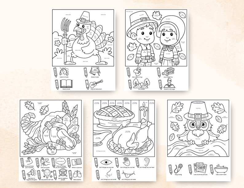 Thanksgiving Color by Coping Skills Coloring Pages Book Printable for ...