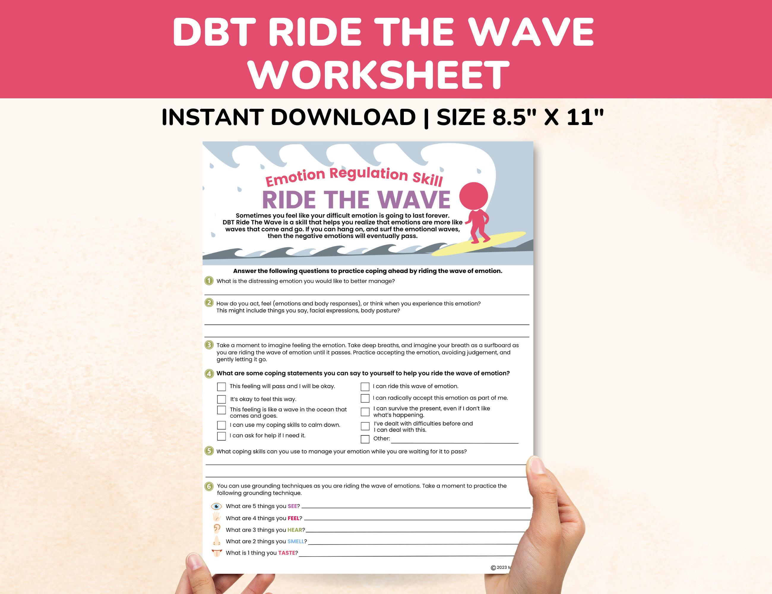 DBT Ride the Wave Worksheet Fillable Pdf-emotion Regulation Skills ...