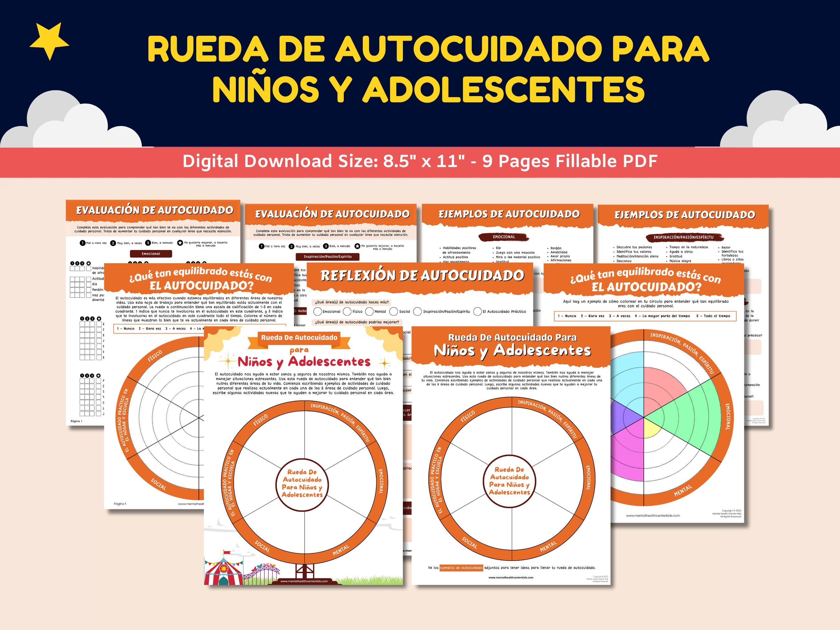 Spanish Trauma/ptsd Worksheets - Rueda De Autocuidado Para Ninos Y ...