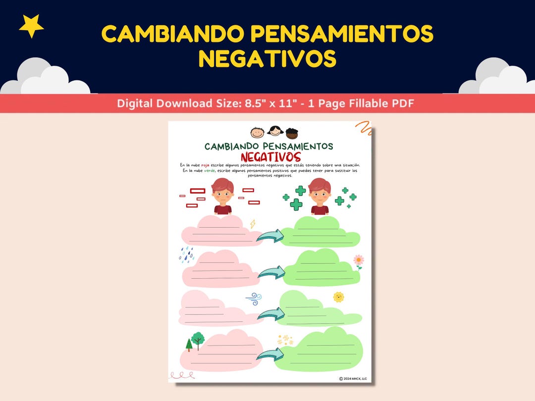 Spanish Anxiety Worksheet for Kids-teens - Cambiando Pensamientos ...