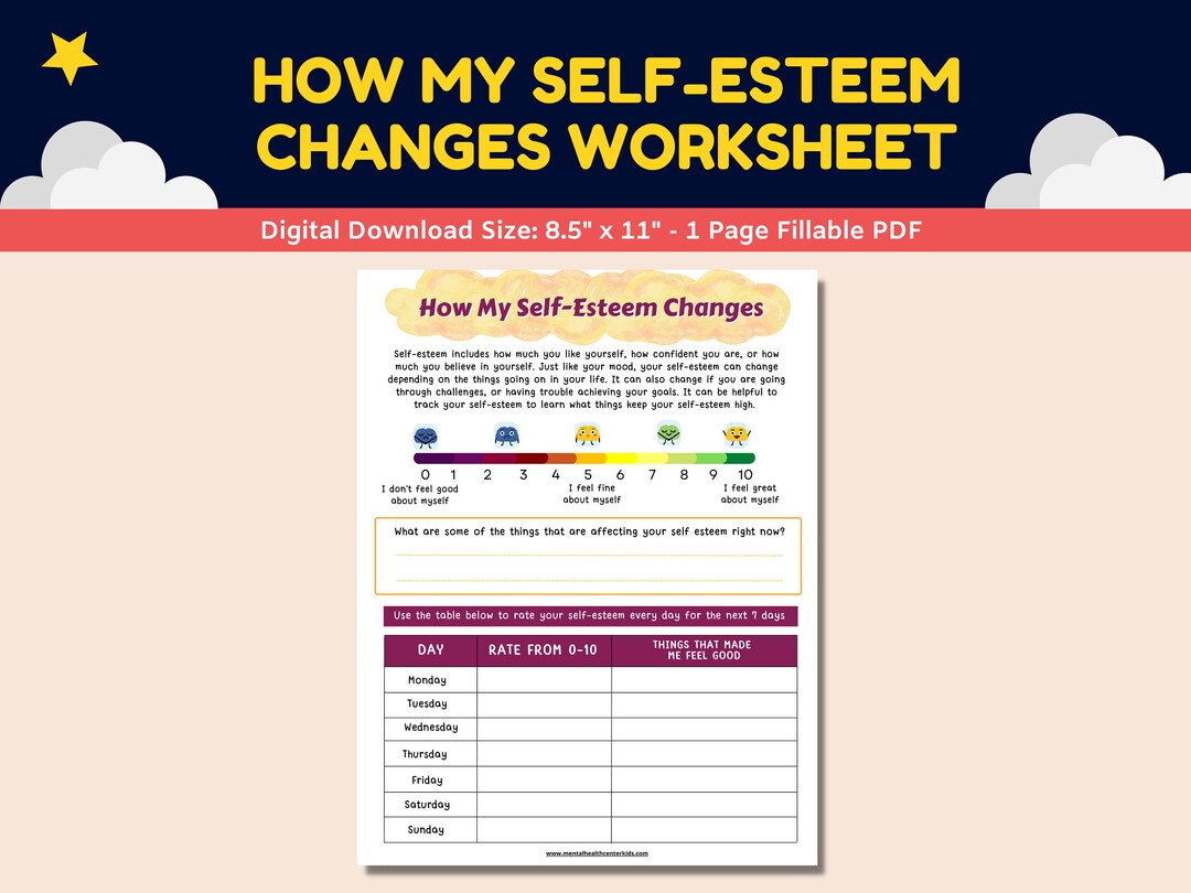 Self-esteem Worksheet for Kids Teens-how My Self Esteem Changes-mental ...
