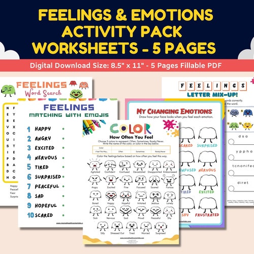 Feelings Emotions 5 Pg Printable Emoji Activity Pack - Etsy UK
