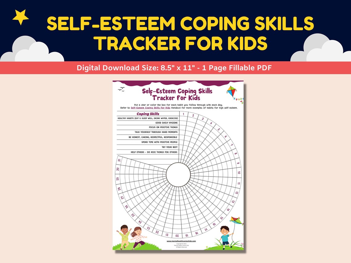 Self-esteem Coping Skills Tracker for Kids Fillable Worksheet | Etsy