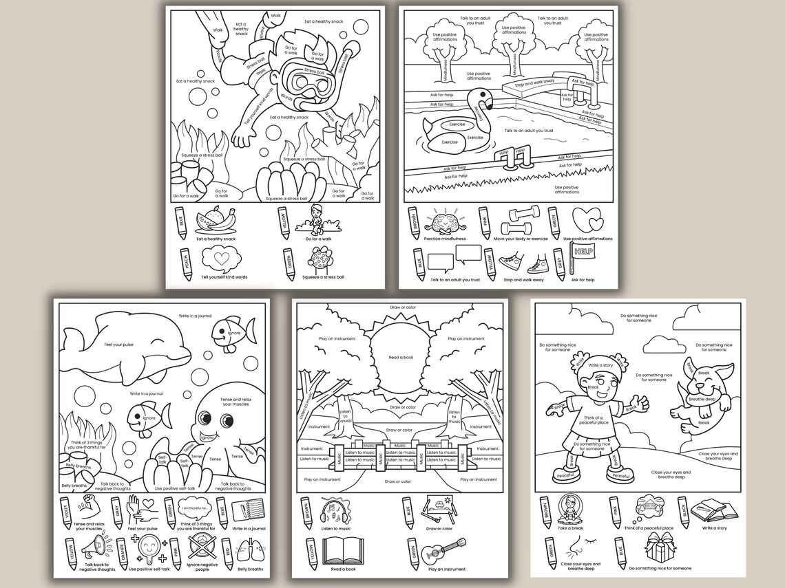 Summer Coloring Pages for Kids-color by Coping Skills Coloring - Etsy