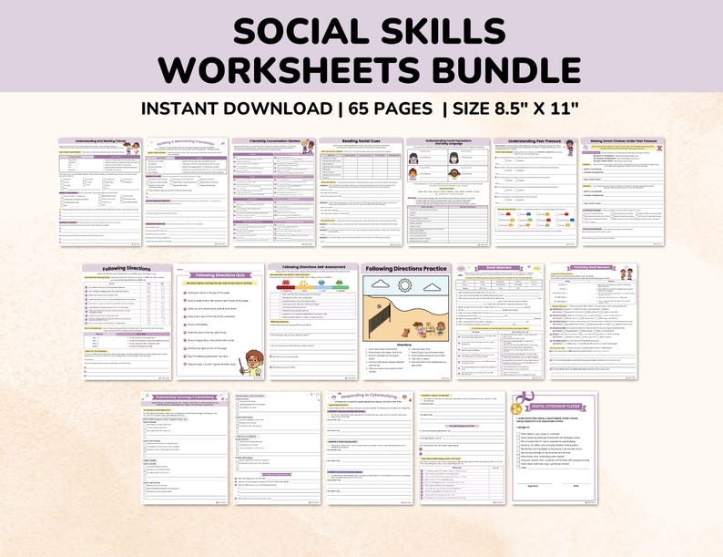 Social Skills Worksheets Bundle for Kids-teens-students-65 Pages ...