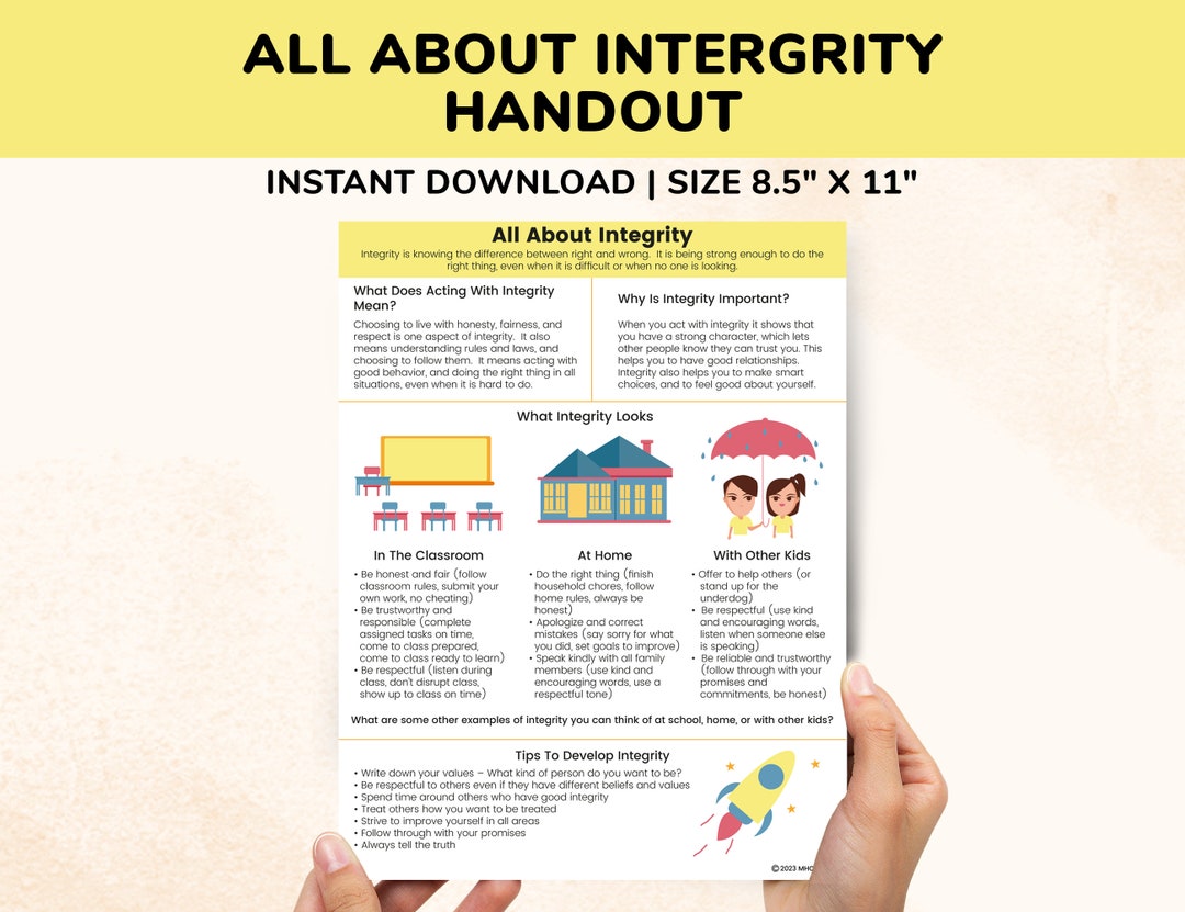 Integrity Printable Character Education for Kids Teens, Therapy ...