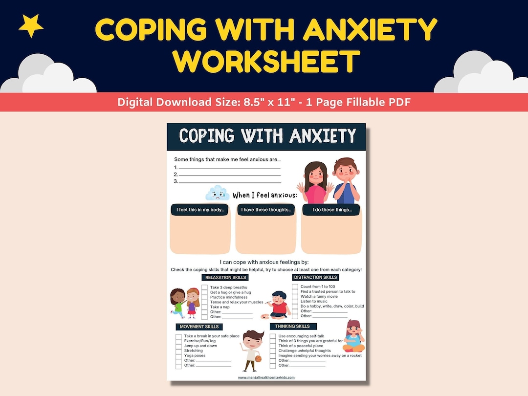 Anxiety Coping Skills Fillable Worksheet Kids Children - Etsy