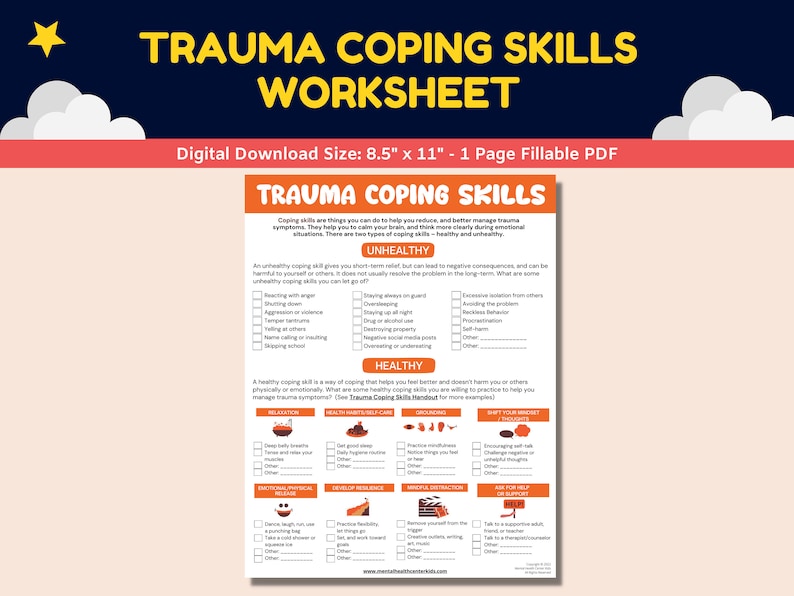 Trauma PTSD Coping Skills Fillable Worksheet Teens Adolescents ...