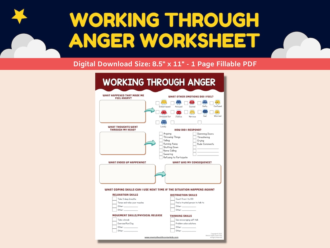 Anger Worksheet Working Through Anger for Kids Children Teens ...